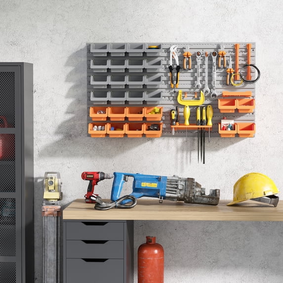 DURHAND, Wall Mounted Pegboard Tool Organizer Kit, 44 Pieces, Orange ...