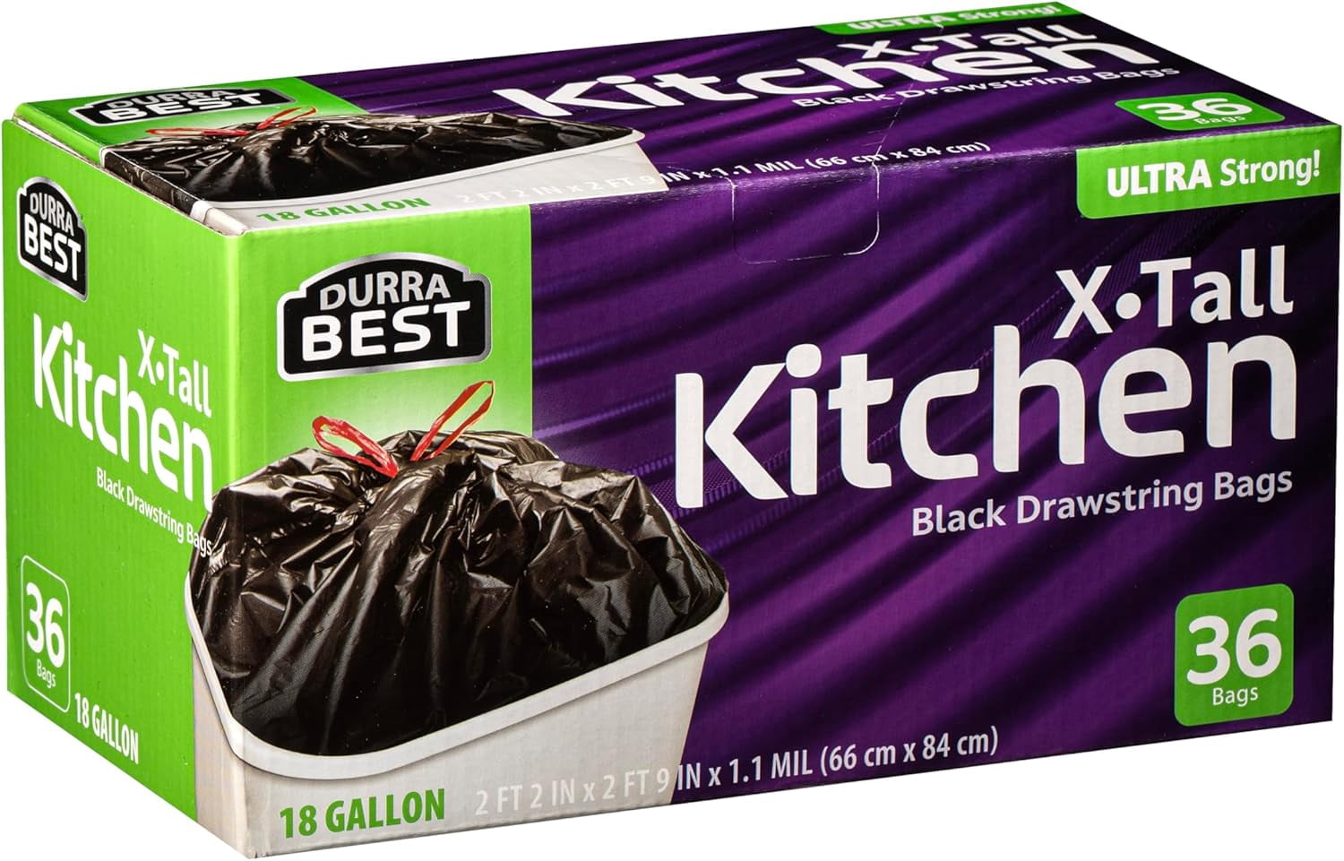 DURRA BEST. X-Tall Kitchen Drawstring Trash Bags 18 Gallon | 36 Count ...