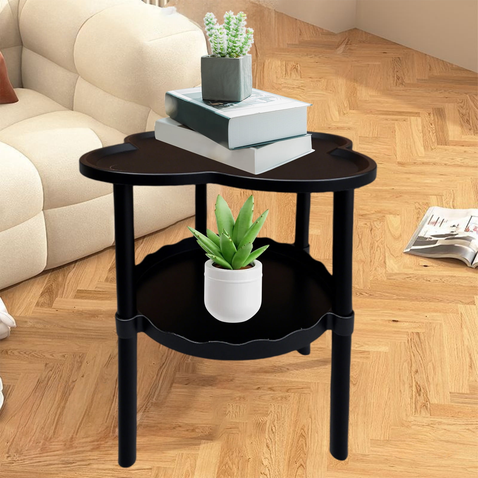 DURUA 2 Tier Side Table, 19.29x14.96in Curved End Table Plastic Small ...