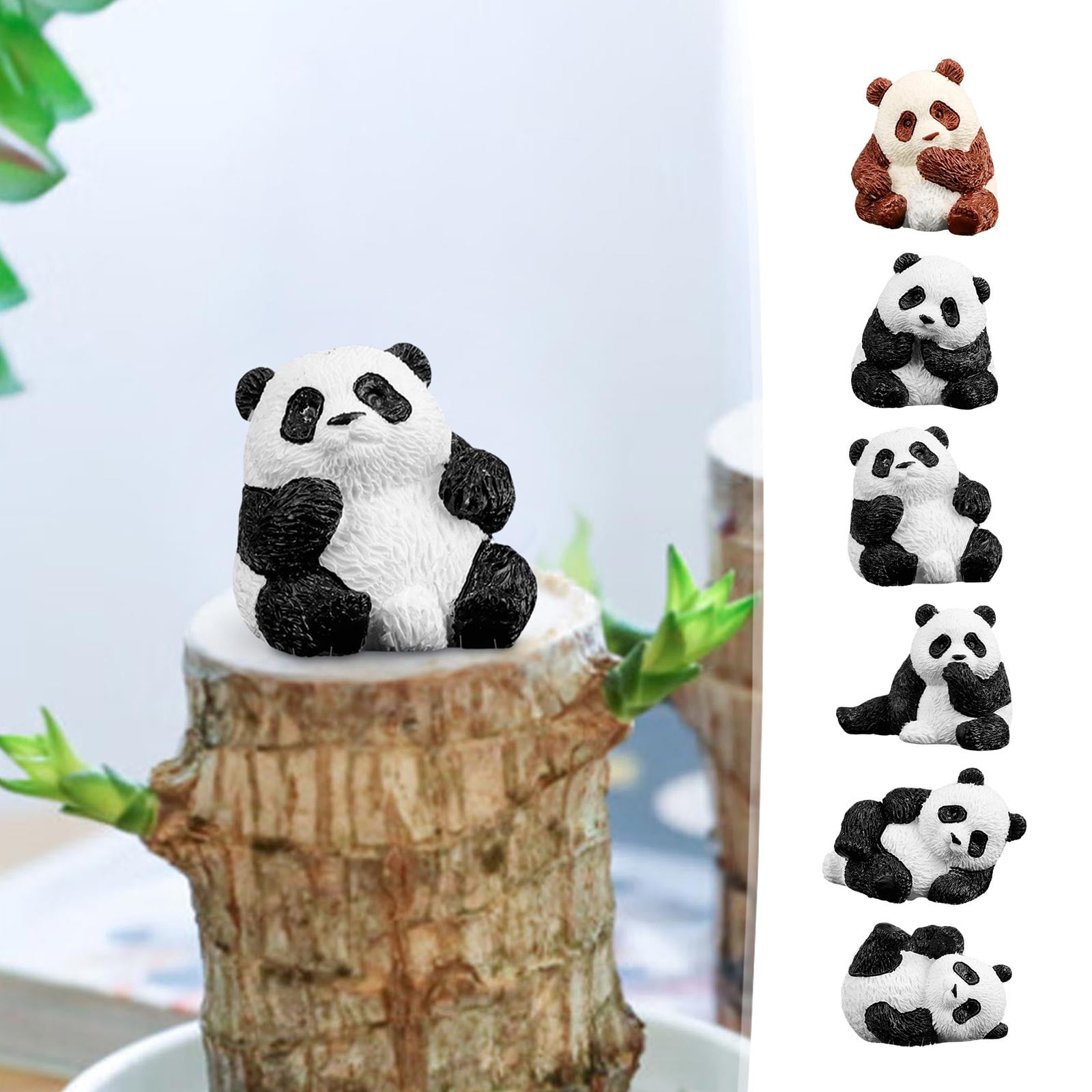 DURUA 6 Pack Mini Panda Figurine Cute Brazilian Wood Plant Panda Decor ...