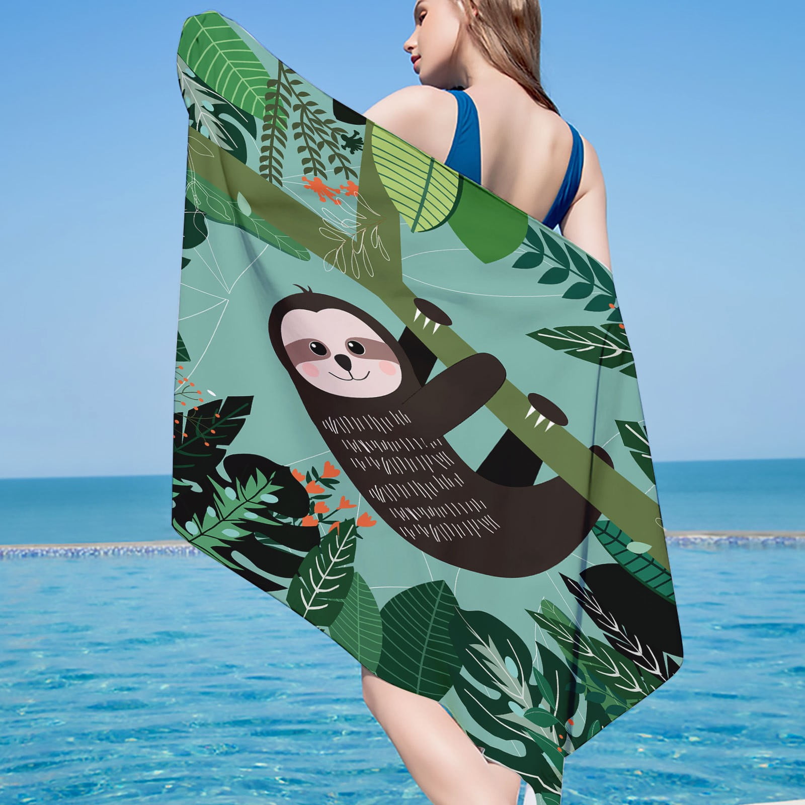 DURUA Cute Sloth Beach Towel - Funny Lovely Light Weight Absorbent ...