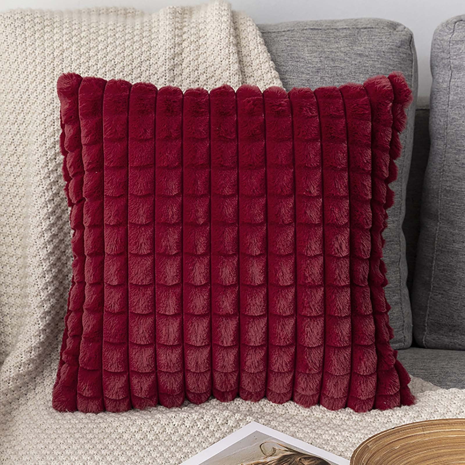 DURUA Decorative Throw Pillow, Square Sofa Cushion, Fluffy Plaid & Soft ...
