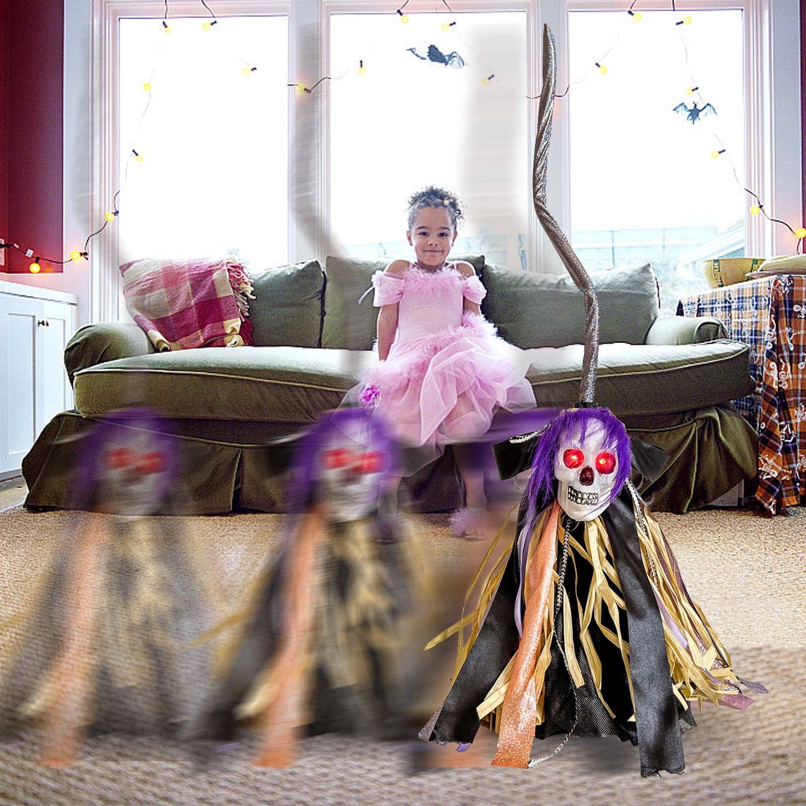 DURUA Halloween Walking Broom Toys – Light Up Animated Broom with Sound ...
