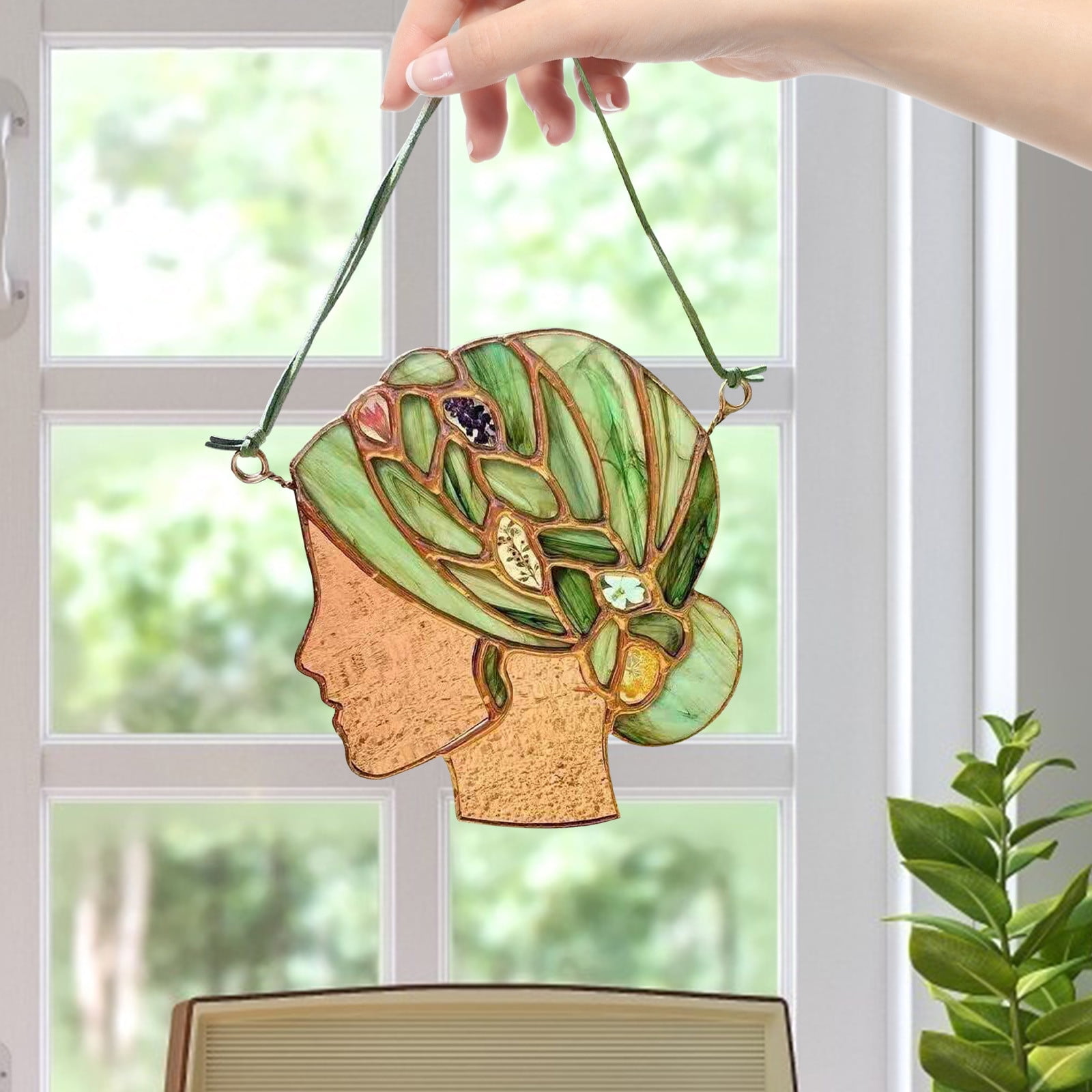 DURUA Stained Glass Window Hanging, 21x21cm Mother Earth Decor Acrylic ...