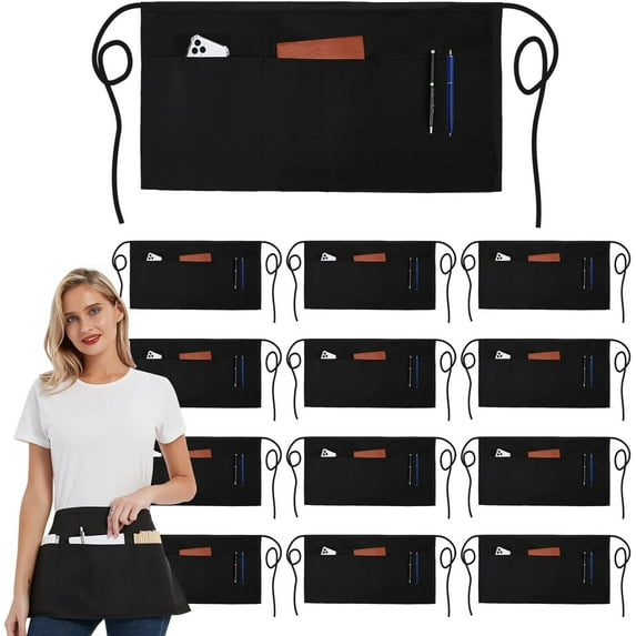 DUSKCOVE 12 Pack Server Aprons with 3 Pockets - Waitress Half Aprons ...