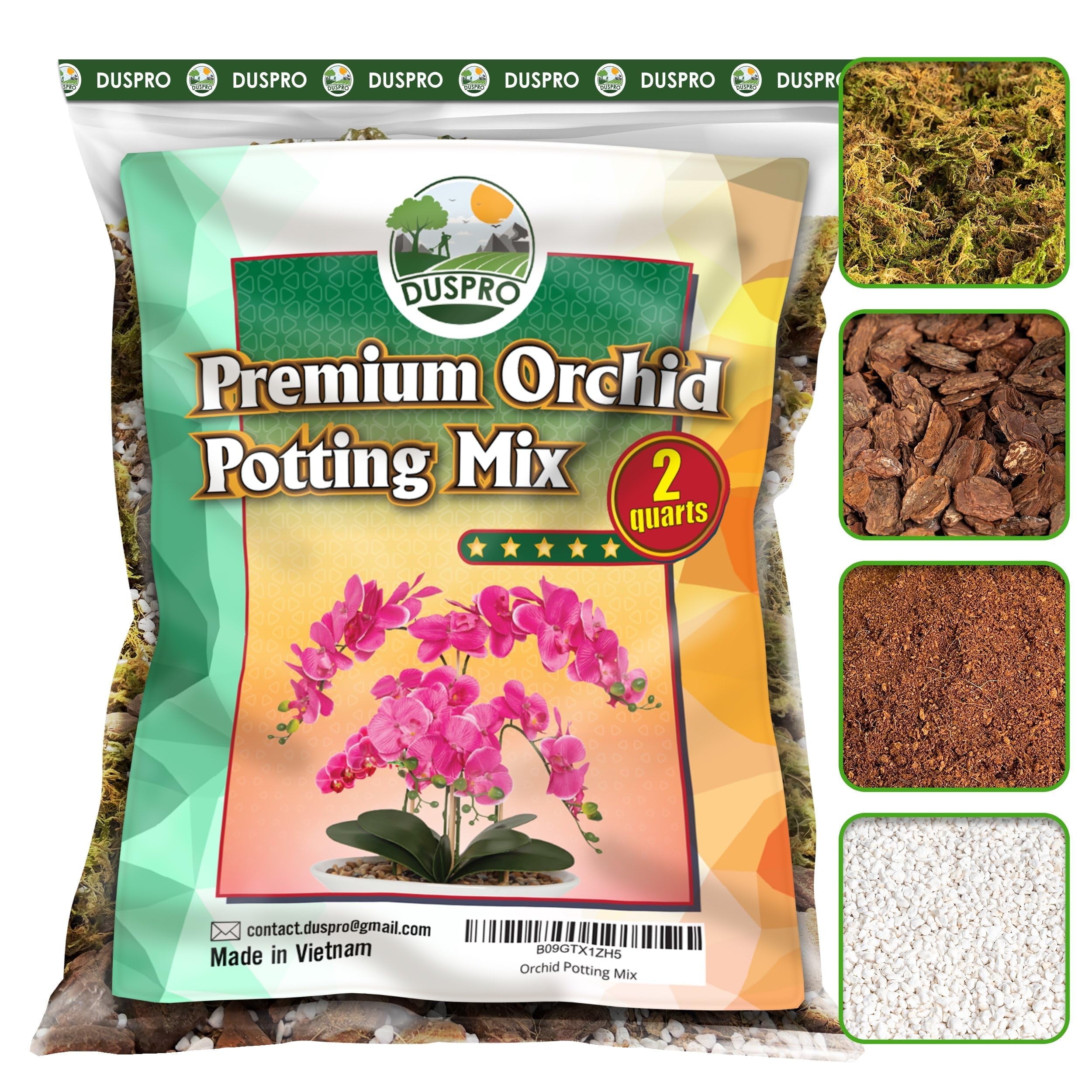 DUSPRO 2QT Orchid Potting Mix with Moss Pine Bark Mulch Perlite Stone ...