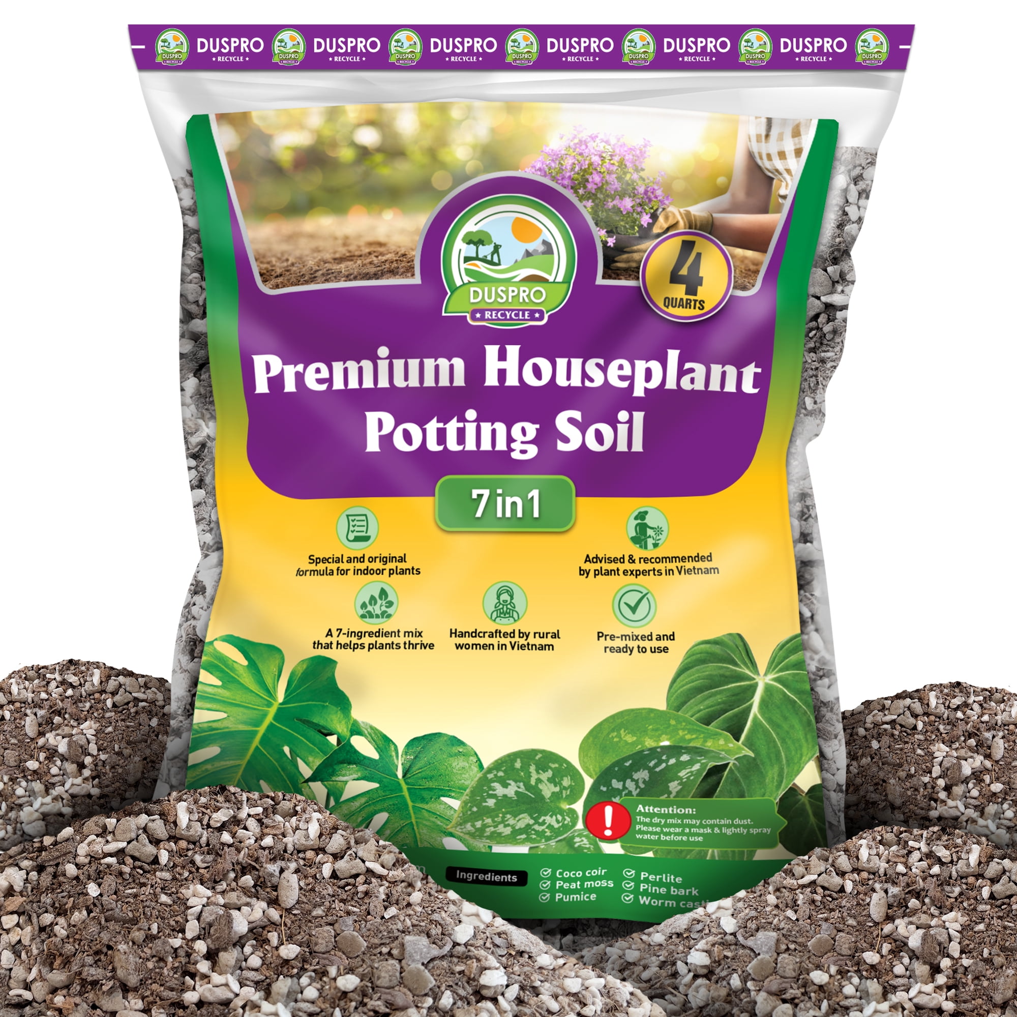 DUSPRO Recycle Pre-Mixed House Plant Potting Mix, 4QRT Indoor Soil ...