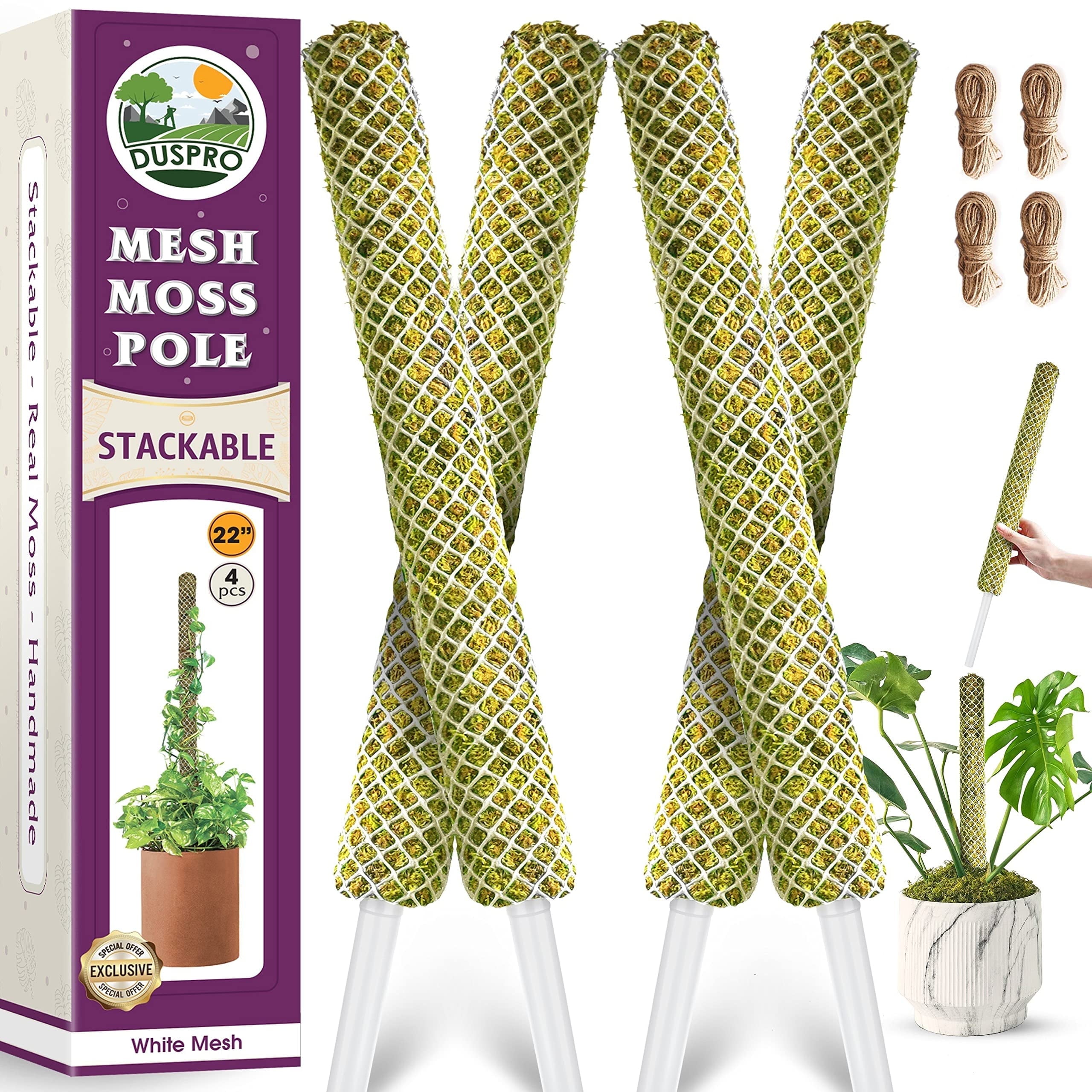 DUSPRO Stackable Mesh Moss Pole for Plants Monstera Potted Plant Stakes ...