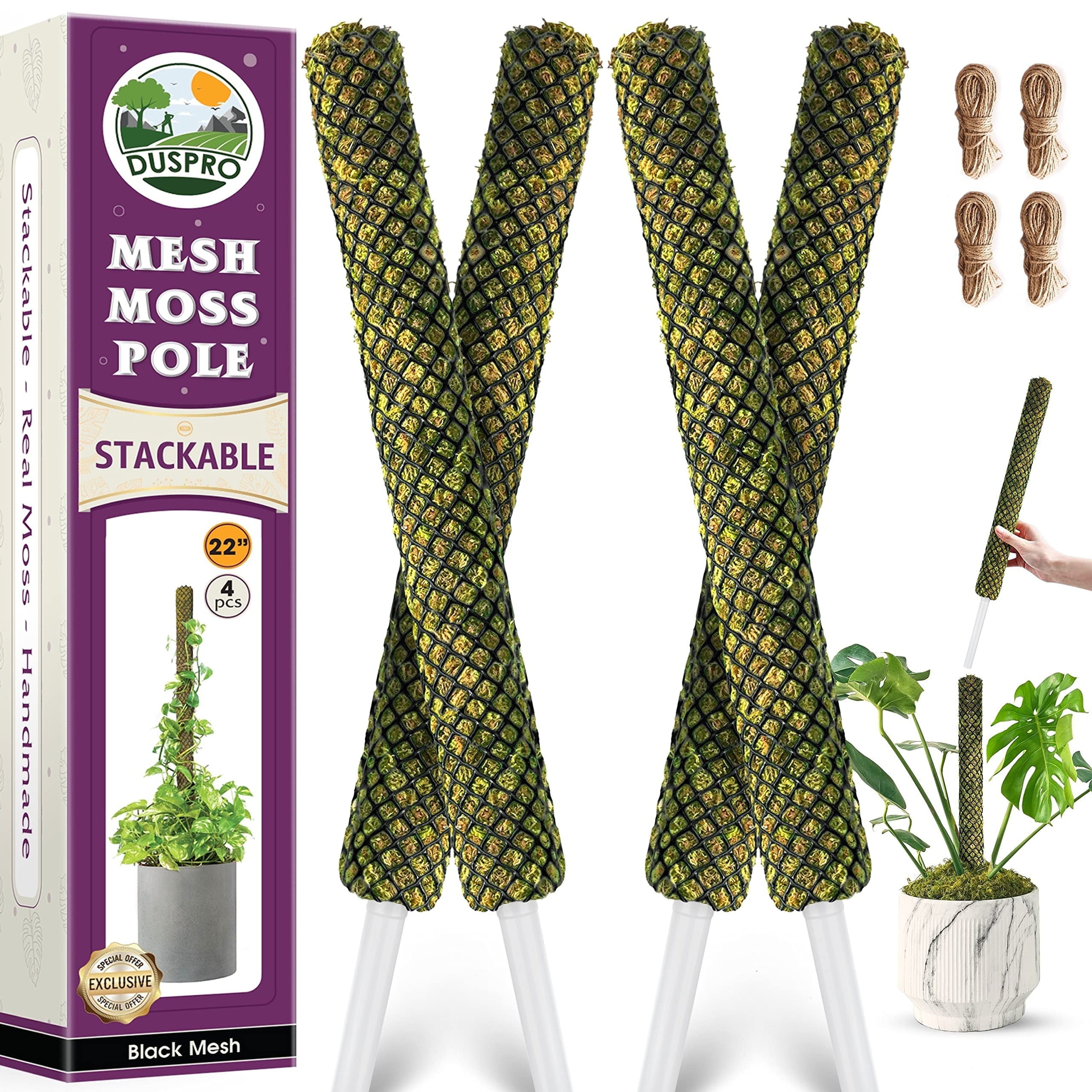 DUSPRO Stackable Mesh Moss Pole for Plants Monstera Potted Plant Stakes for Indoor Plants ...