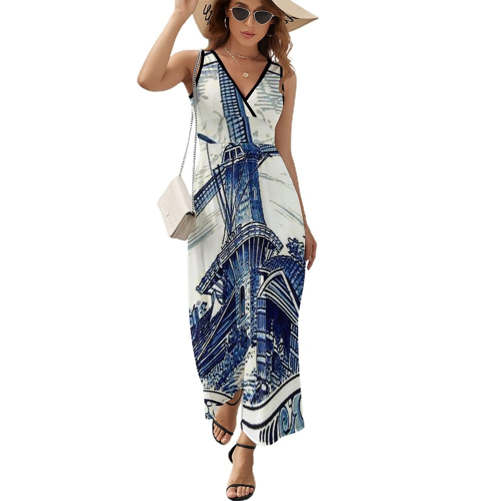 DUTCH BLUE DELFT : Vintage WindmillPrint Sleeveless Dress dress for ...