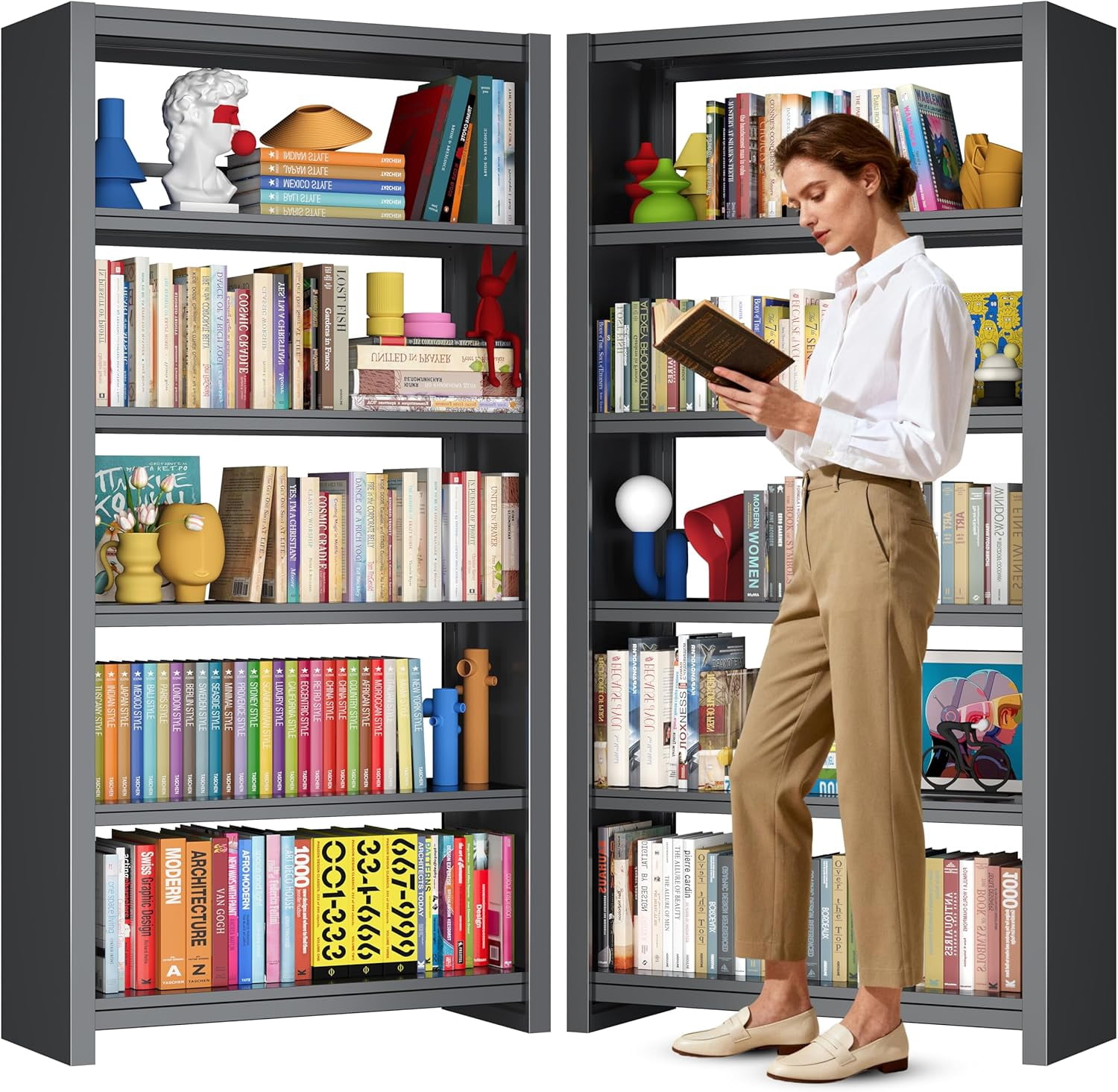 DUTYSEST Book Shelf 69" H, 5-Tier Metal Shelving, Modern Black ...