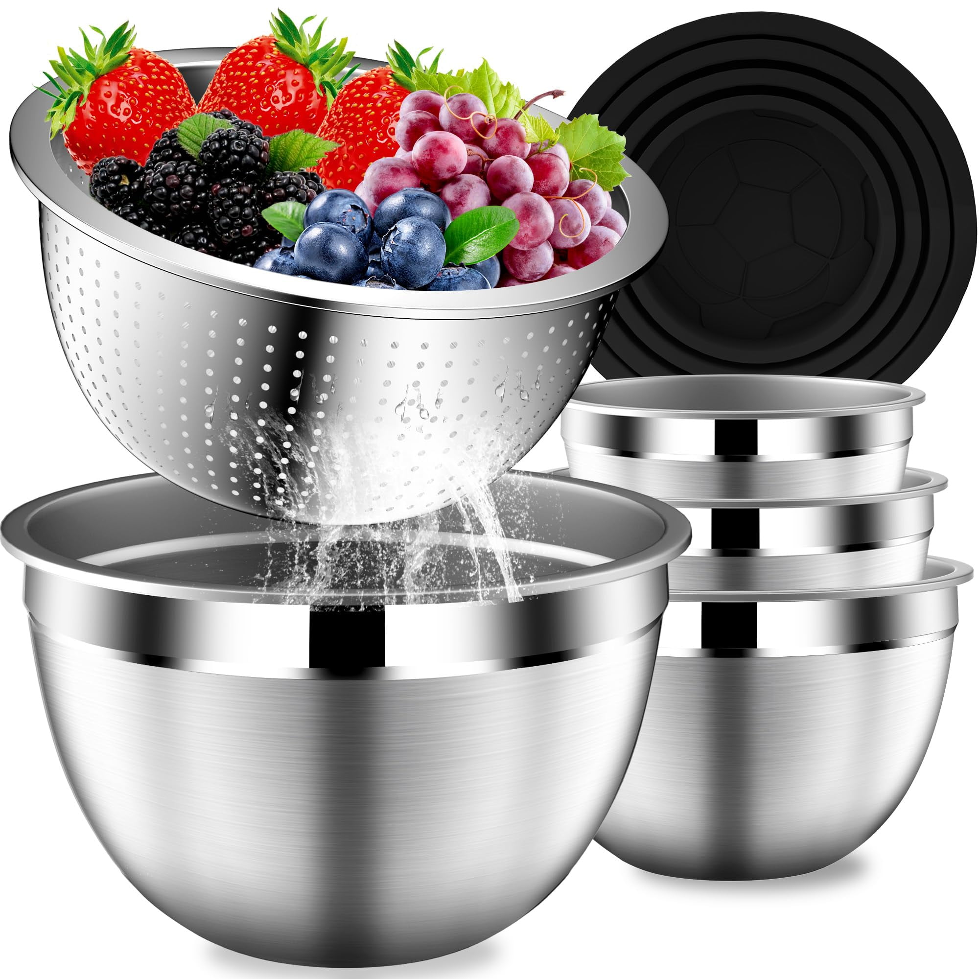 DUTZUN Mixing Bowls with Lids Set, Stainless Steel Mixing Bowls with ...