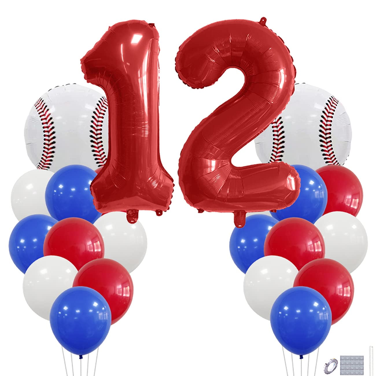 DUXUANT 12th Baseball Balloons Party Set KKS1 Red Number 12 Foil Mylar ...