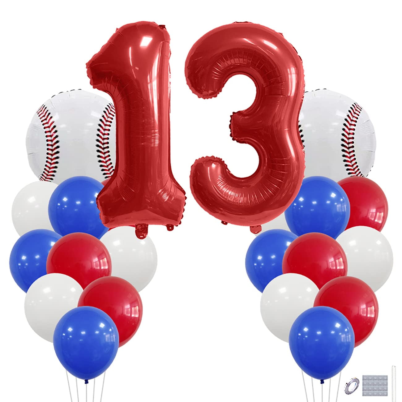 DUXUANT 13th Baseball Balloons Party Set NSD3 Red Number 13 Foil Mylar ...
