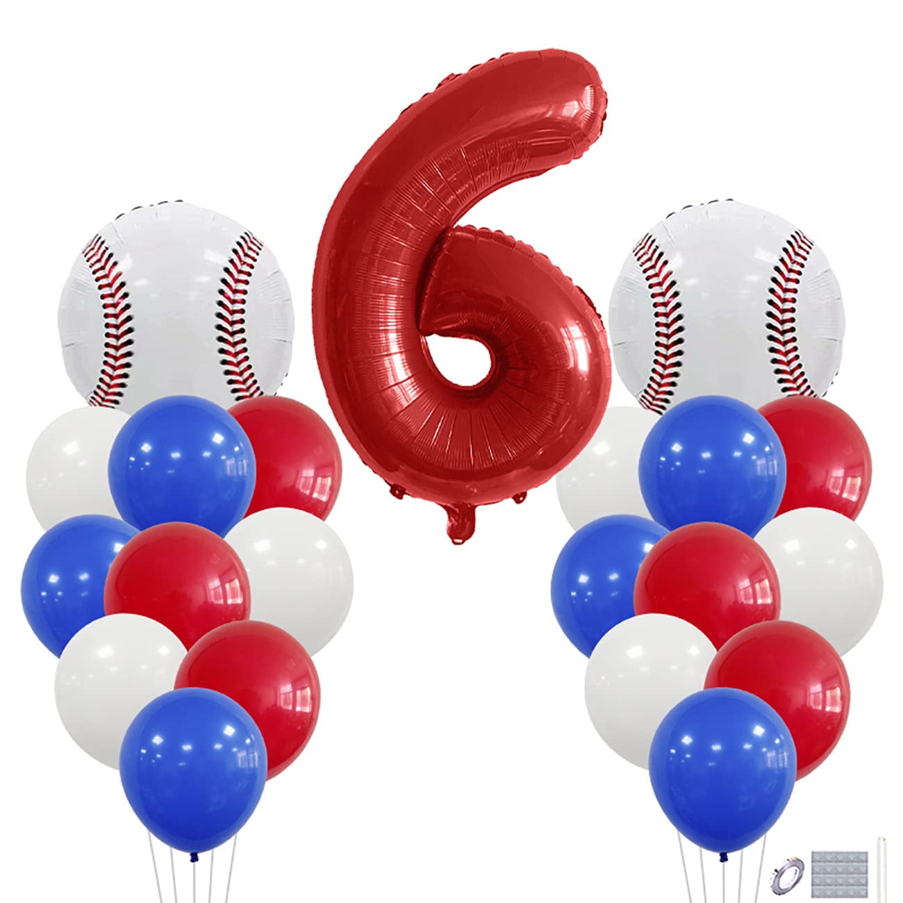 DUXUANT 6thBaseball Balloons Party RE32 Set Red Number 6 Foil Mylar ...