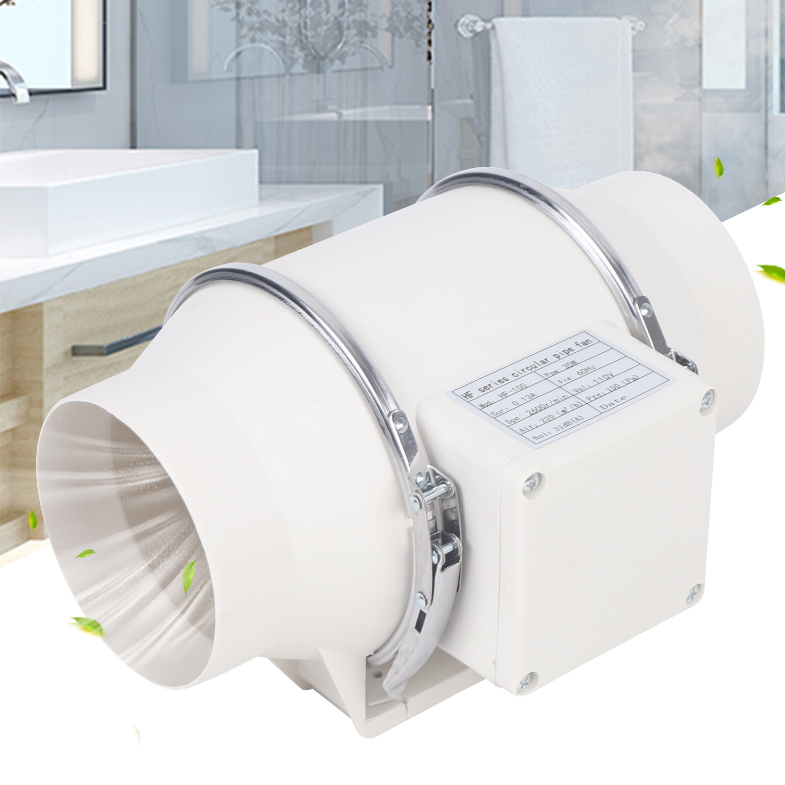 DUYIWAA 4 Inch Inline Duct Exhaust Blower Fan Bathroom Kitchen Tube ...