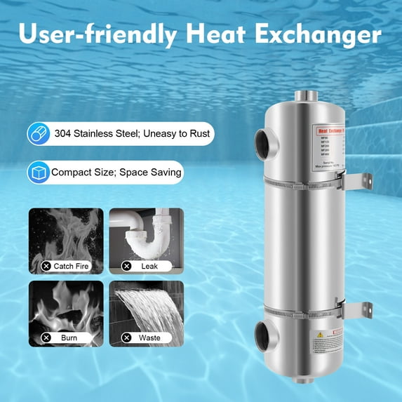 DUYIWAA Pool Heat Exchanger, Stainless Steel Heat Exchanger for ...