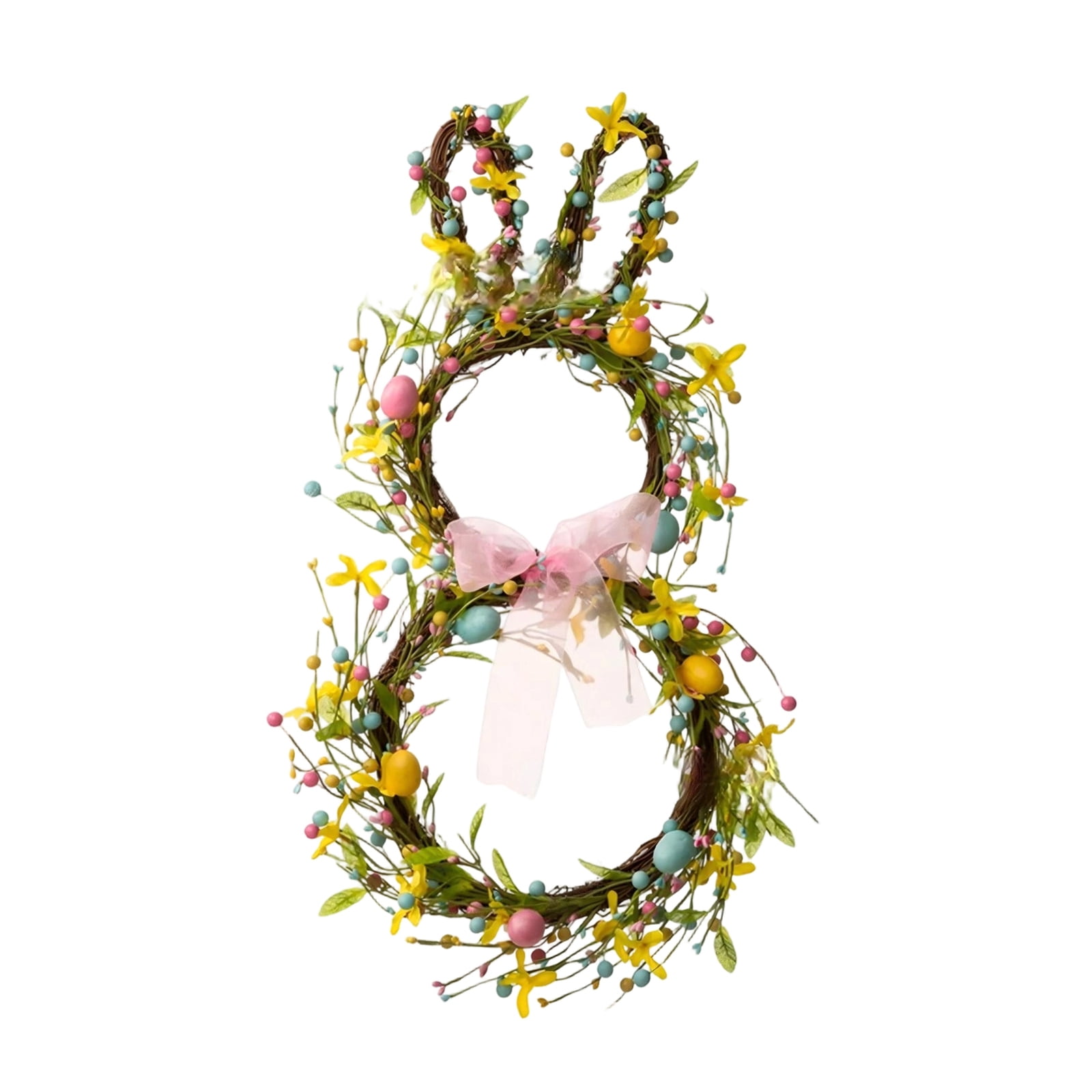 DUYIWUE Easter Bunny Wreath 25.6 inches, Artificial Bunny Shape Wreath ...