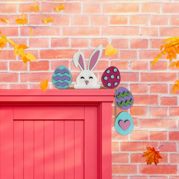 DUYIWUE Easter Door Corner Decorations 7.45 inches, Wooden Easter Bunny ...