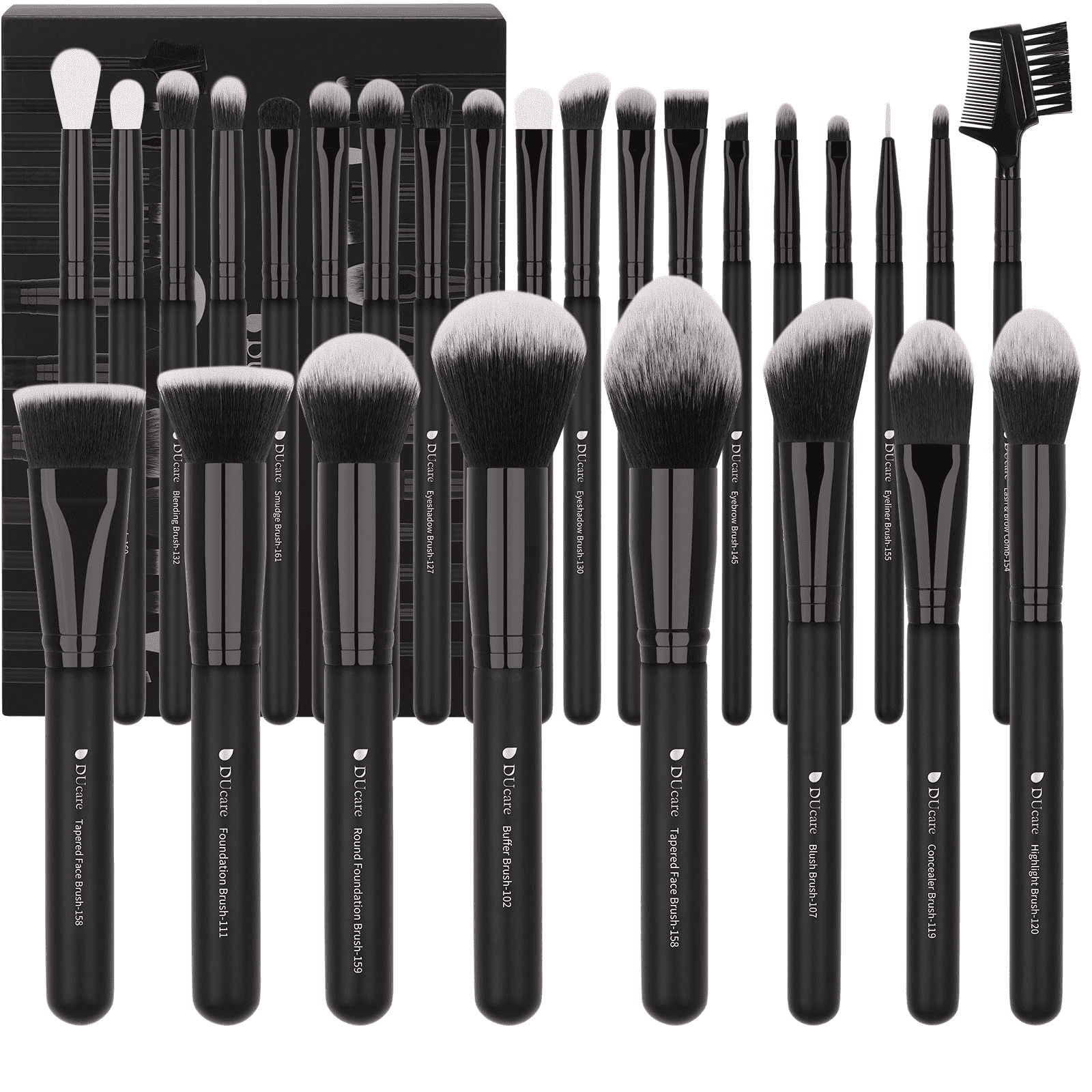 DUcare 27 Pc Makeup Brush Set, Wooden Handles, Black, Includes 7 Large ...