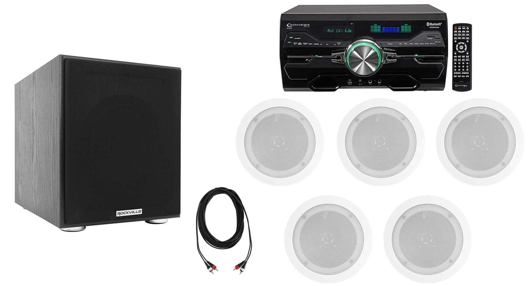 DV4000 4000w Home Theater DVD Receiver+5) 5.25" White Ceiling Speakers ...