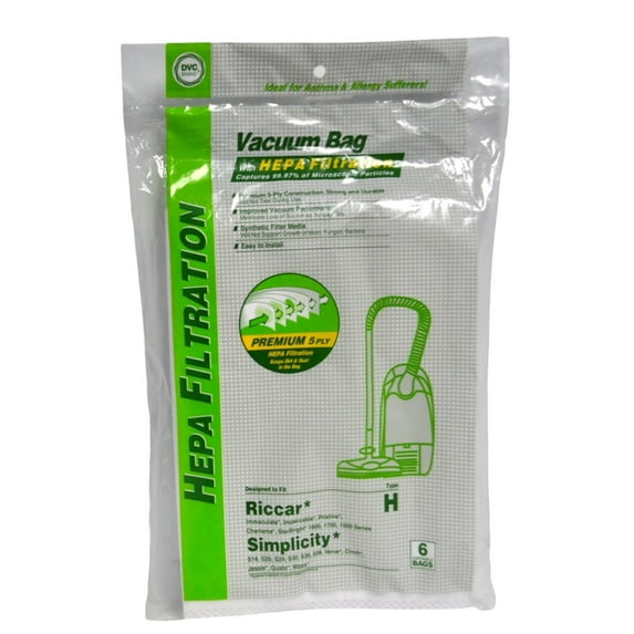DVC HEPA Vacuum Bags Designed To Fit Type H Riccar and Simplicity ...