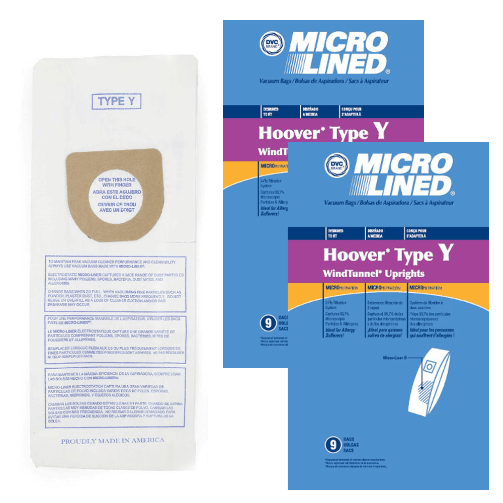 DVC Micro-Lined Paper Replacement Bags Style Y Fit Hoover Windtunnel ...