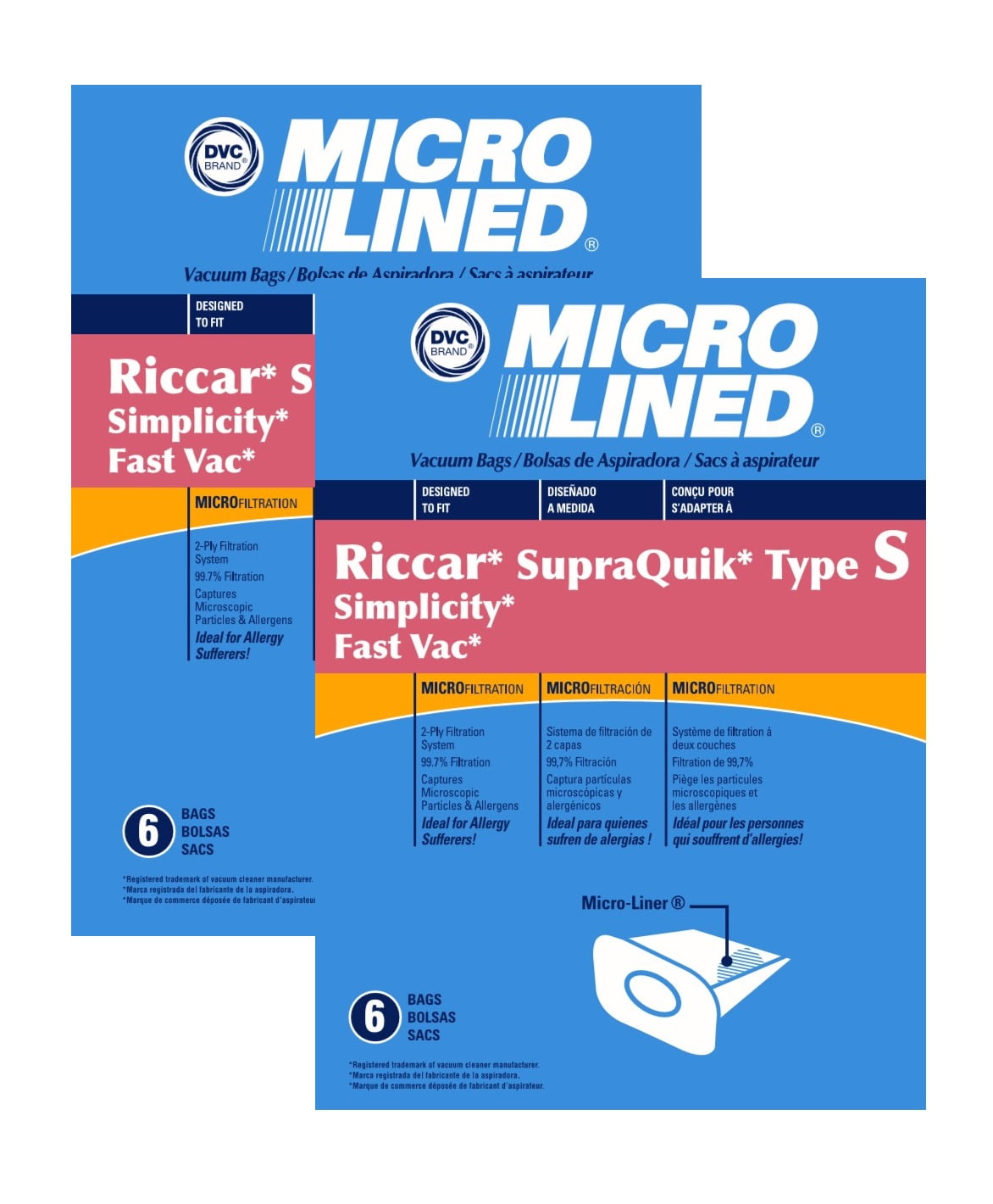 DVC Micro-Lined Paper Replacement Bags Type S Fit Riccar, SupraQuick ...