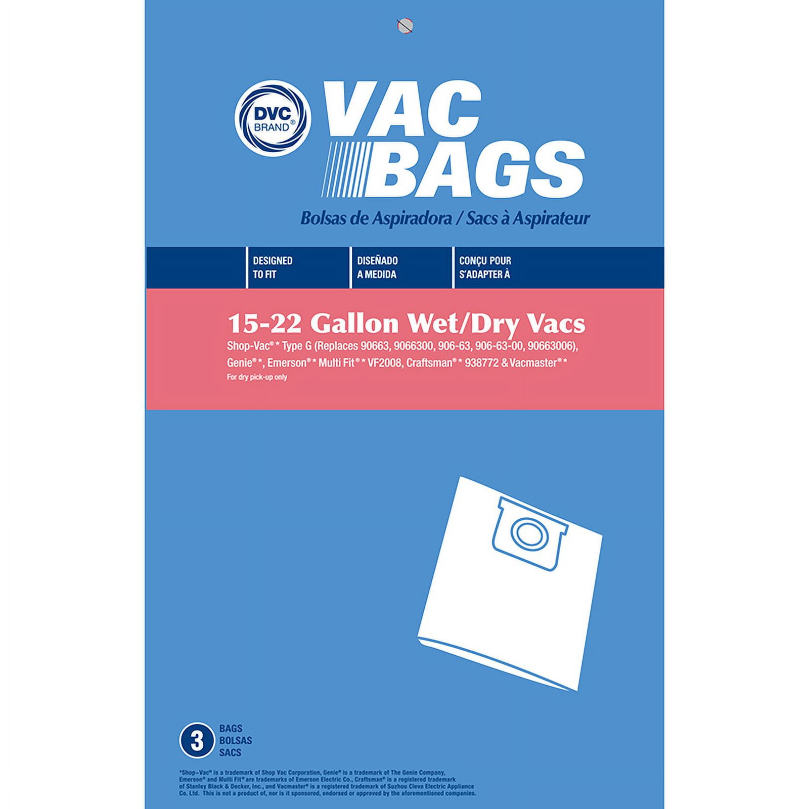 DVC ShopVac Multi-Fit 15 -22 Gallon Paper Vacuum Bags 3 Pack 406815 ...