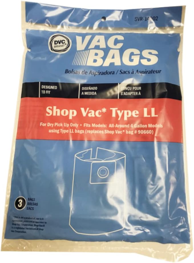 DVC Vacuum Bags for Shop Vac 4 Gallon Replaces Type LL and #90660 (3 ...