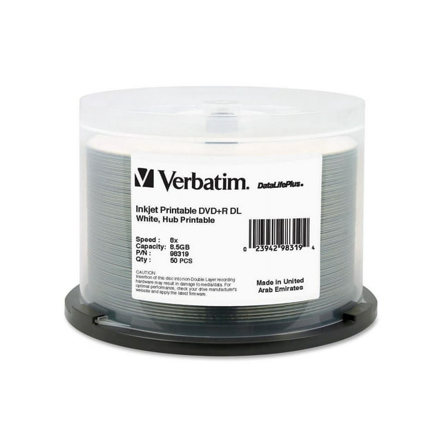 DVD+R DL 8.5GB 8X DataLifePlus White InkJet Printable, Hub Printable ...