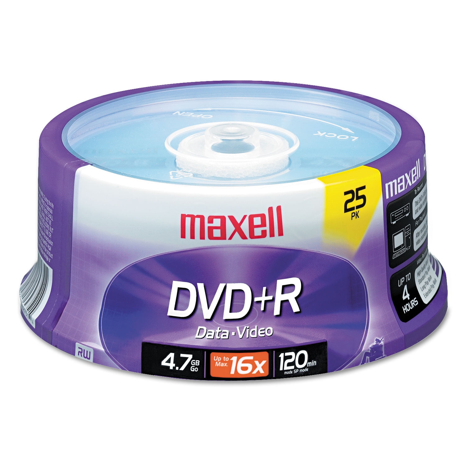 Maxell High-Speed Recordable DVD+R Disc, 4.7 GB, 16x, Silver, 25/Pack ...