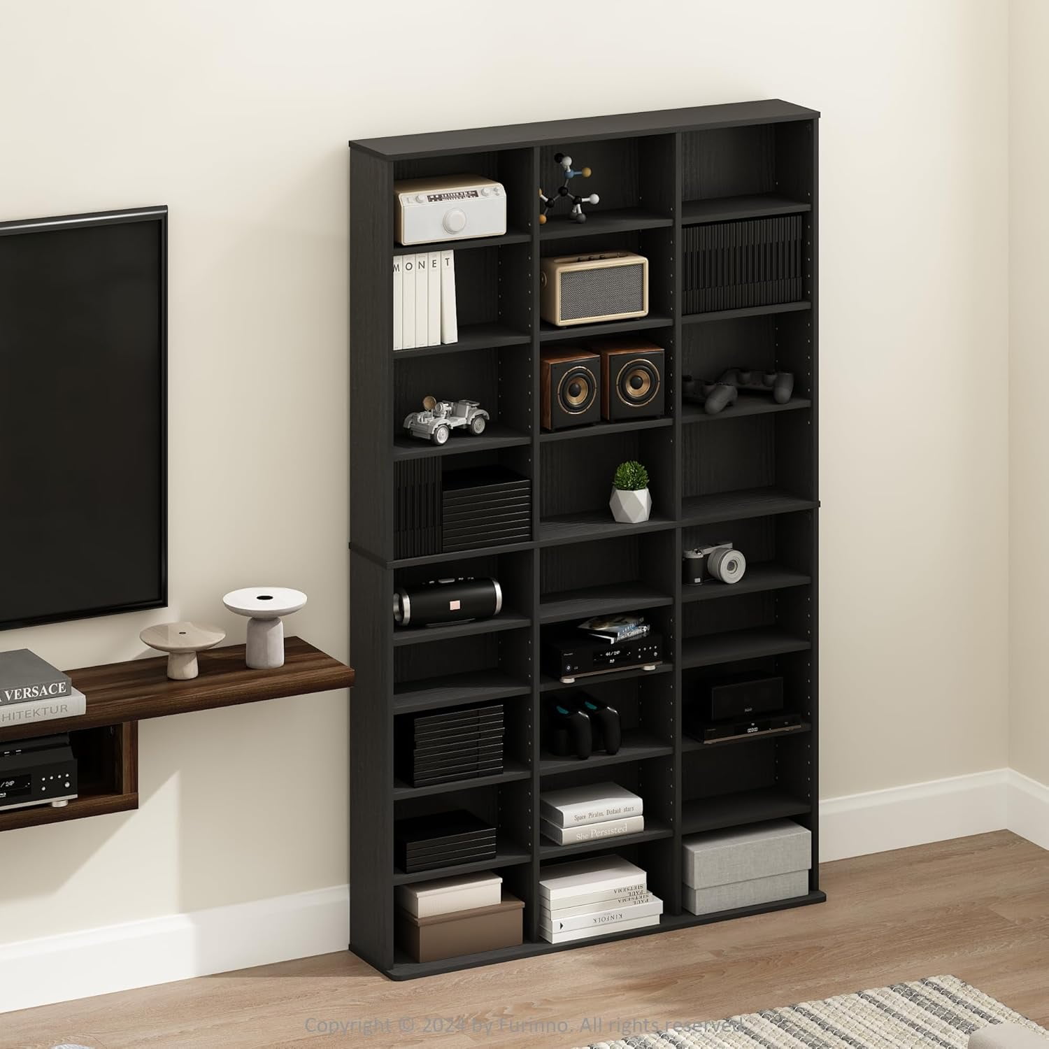 DVD Shelf, 24-Shelf Wide CD Rack, Media Shelf with Adjustable Shelves ...