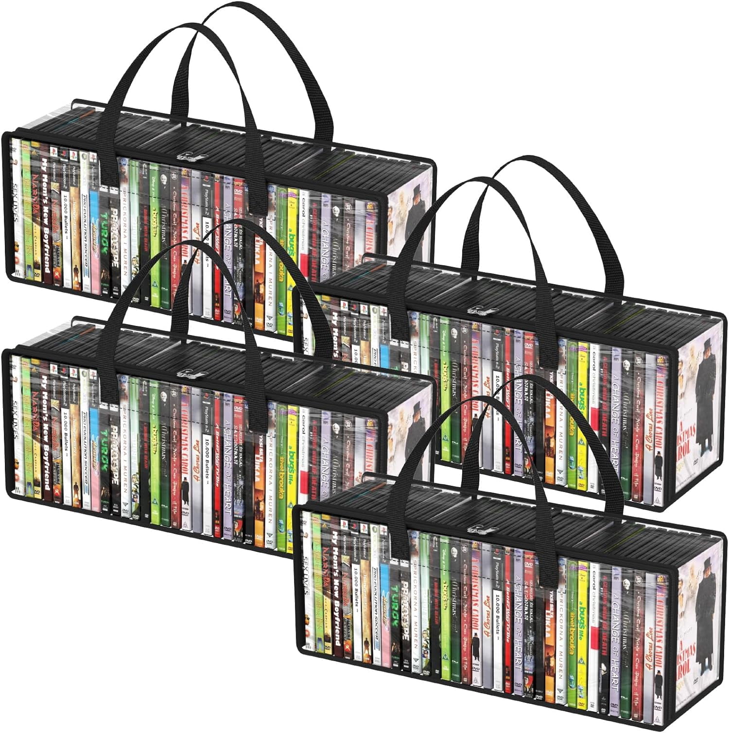 DVD Storage Bags 4 , Clear PVC DVD Case Holder with Handles, Front ...