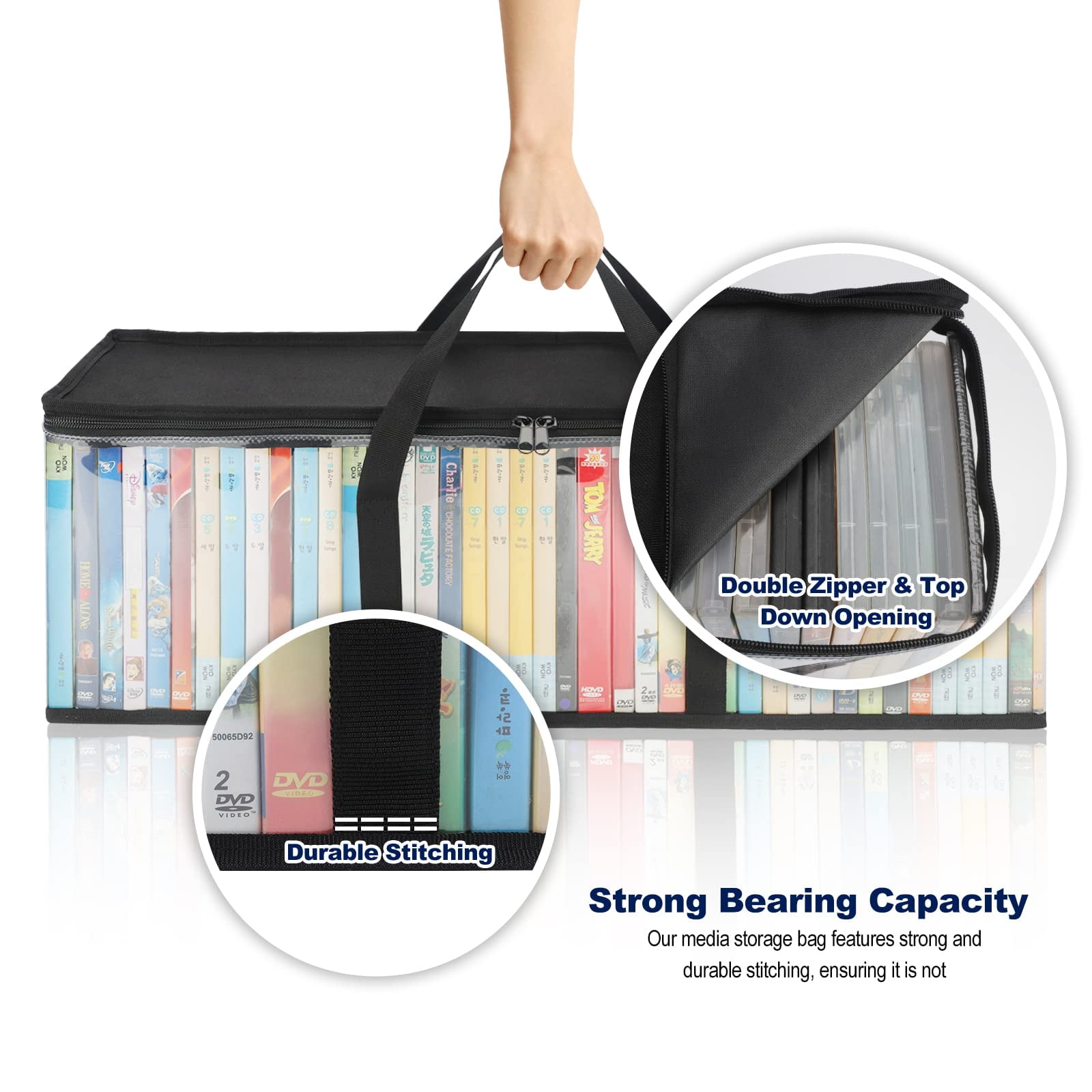 DVD Storage Bags Clear PVC Media Holder Case with Handles for DVDs/CDs/VHS Box/Blu Ray Disc ...