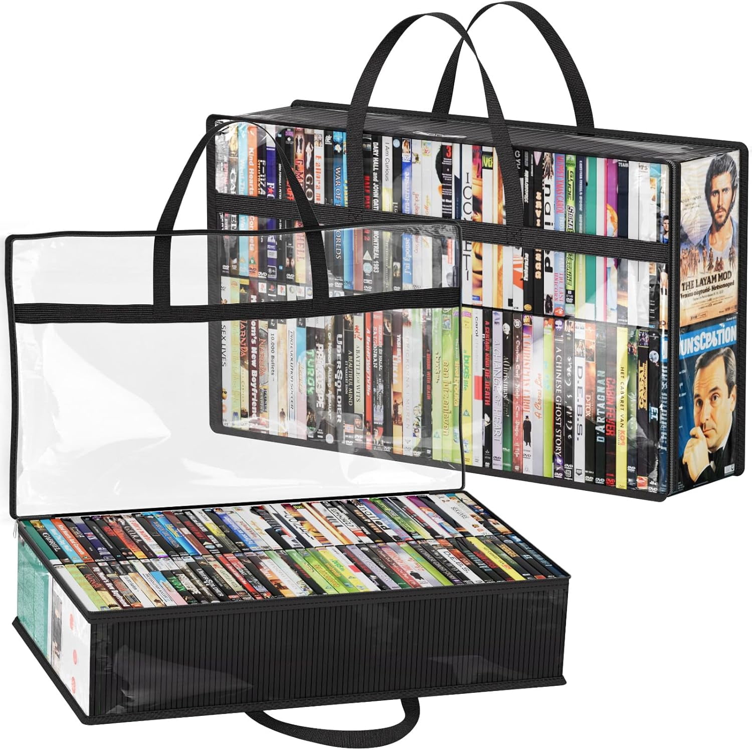 DVD Storage Bags, Clear PVC Plastic Organizer with Handles and Zipper ...
