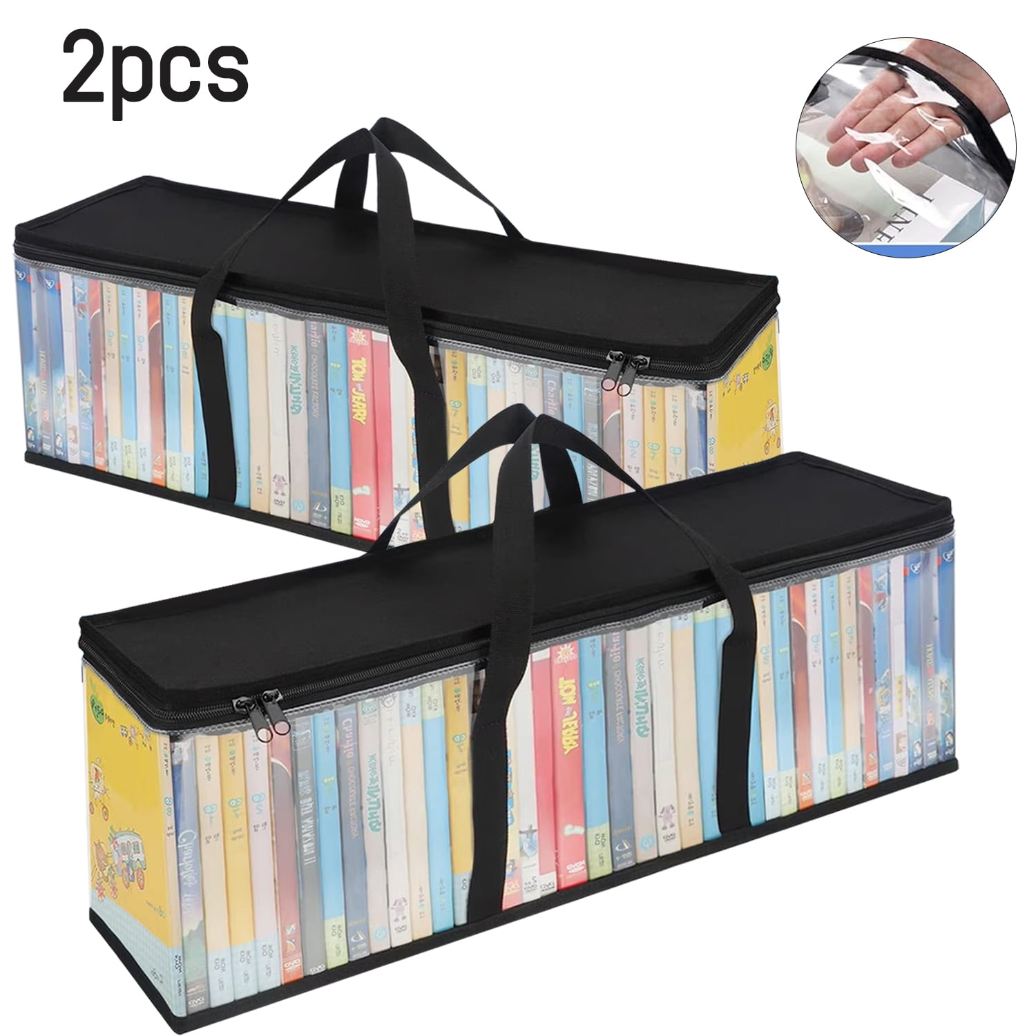 DVD Storage Bags (Set of 2) Clear PVC Media Holder Case with Handles ...