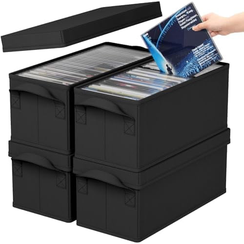 DVD Storage Box 4 Packs, Stackable DVD Cases holder Organizer 15.7" L x ...