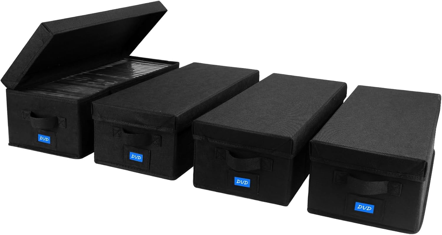 DVD Storage Box with Handles and Lid DVD Case Holder Organizer with ...