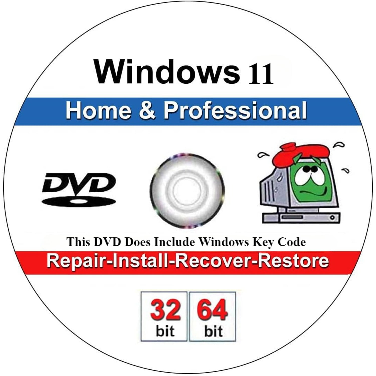 DVD with key Compatible for Windows 11 Home and Professional 32/64 Bit ...