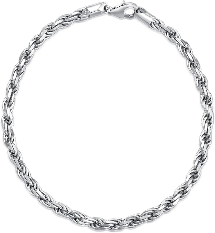 DVEATR 925 Sterling Silver 4MM Rope Chain Anklet Bracelet for Men Women Solid, Made in Italy 2mm ...