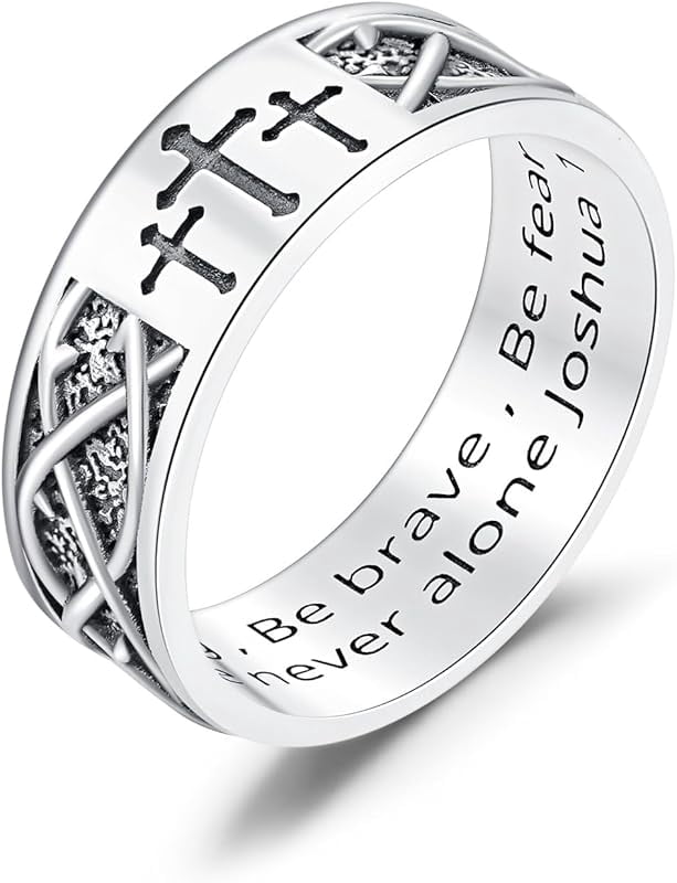 DVEATR 925 Sterling Silver Cross Band Ring for Men with Joshua 1:9 Size ...