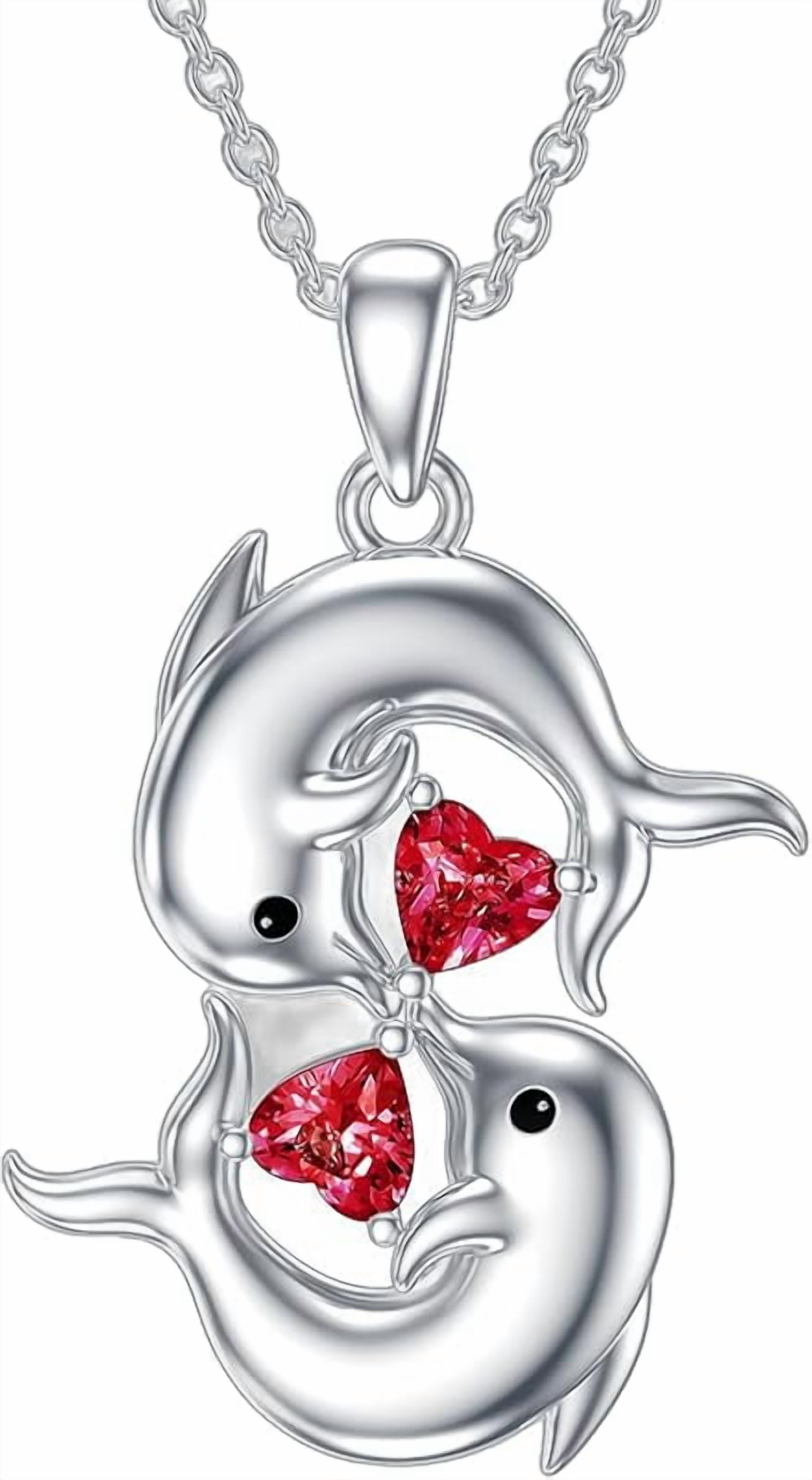 DVEATR 925 Sterling Silver Double Dolphin Birthstone Necklace for Women ...
