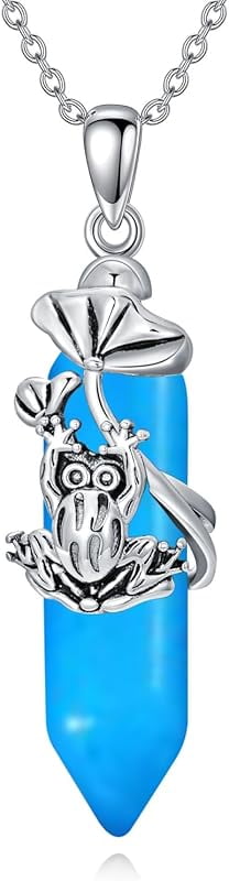 DVEATR 925 Sterling Silver Frog Necklace for Women Hexagonal Gemstone ...