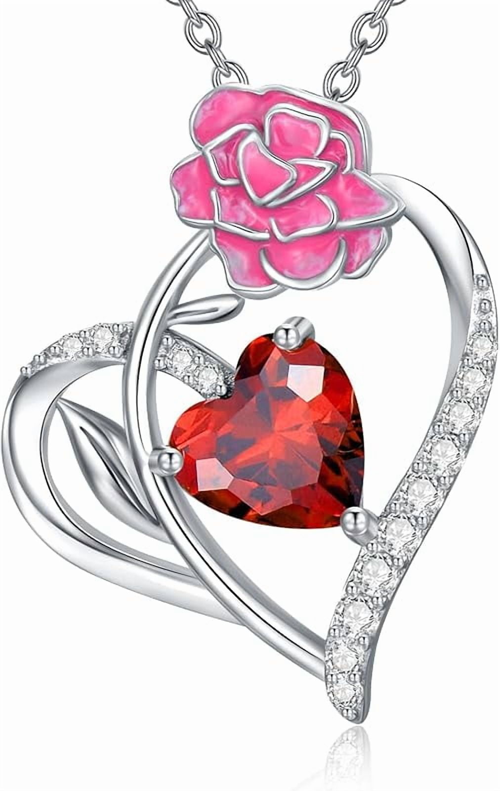 DVEATR Birth Flower Necklaces 925 Sterling Silver Birthstone Necklace ...