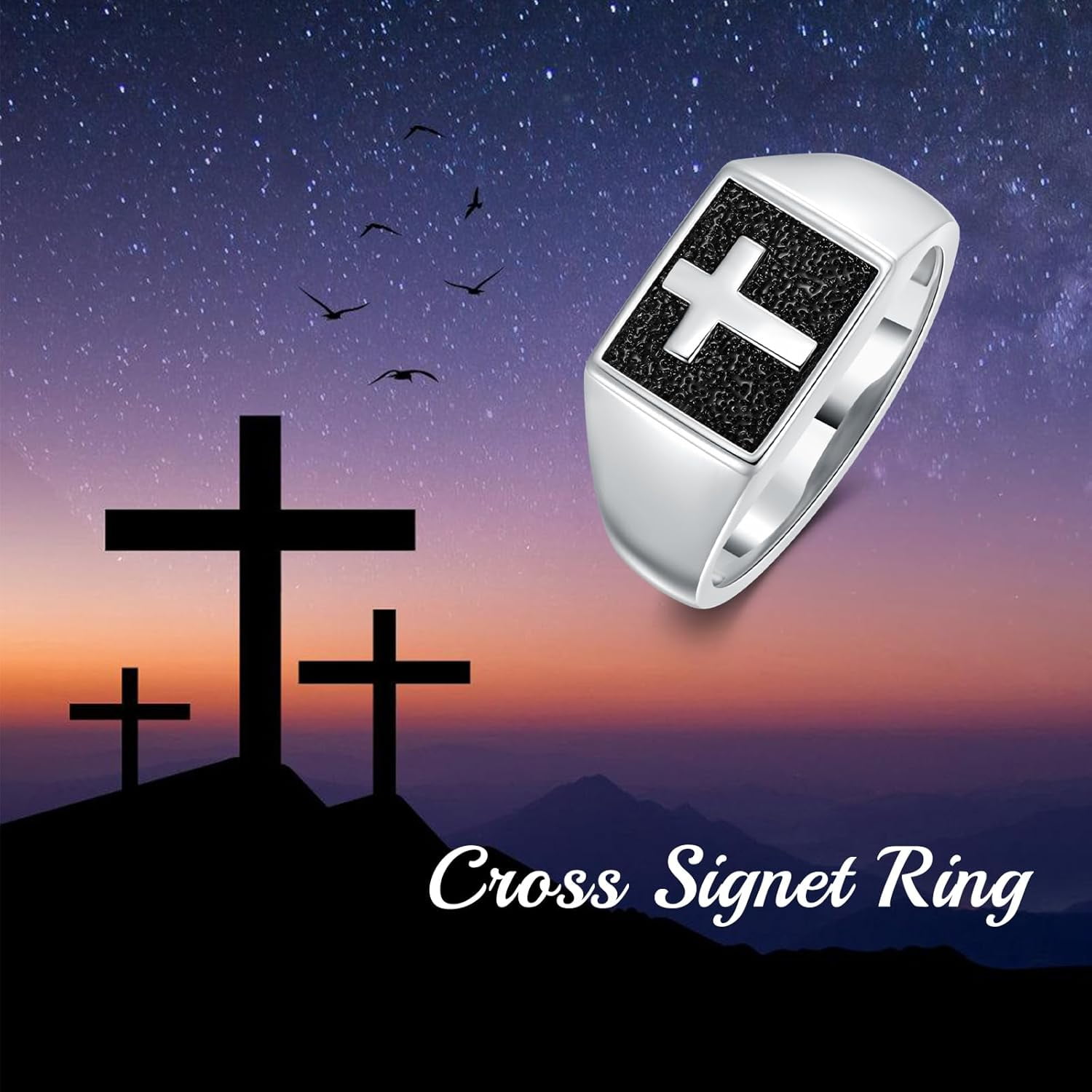 DVEATR Cross Ring for Men Size 8/9/10/11/12 IN 925 Sterling Silver ...