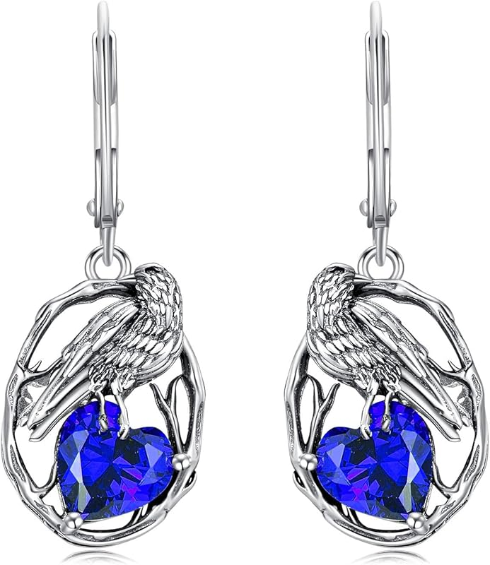DVEATR Crow Earrings for Women 925 Sterling Silver Raven with Heart Cut ...