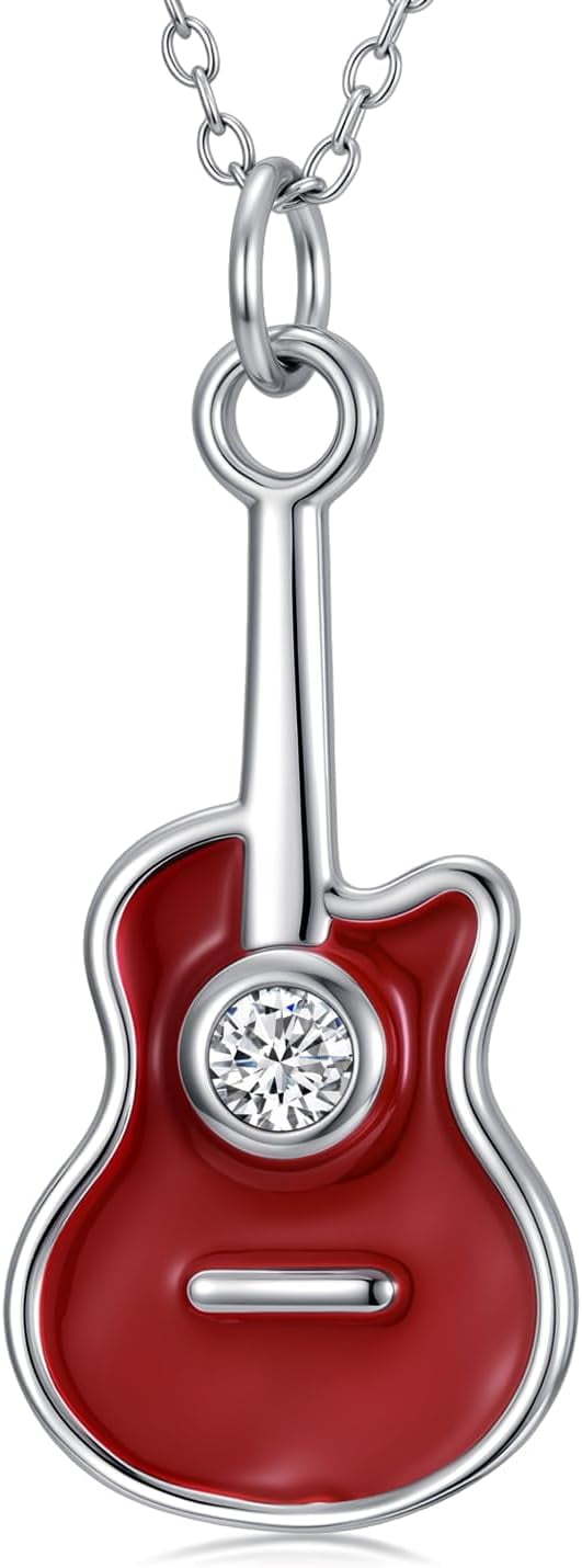 DVEATR Guitar Necklace for Women Music Style Sterling Silver Necklace ...