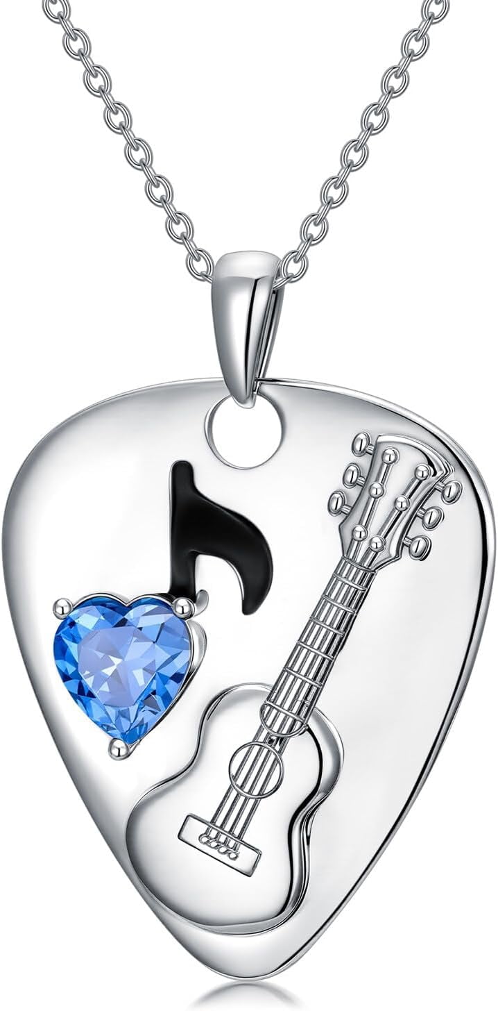 DVEATR Guitar Pick Necklace Sterling Silver Guitar Music Note Pendant ...