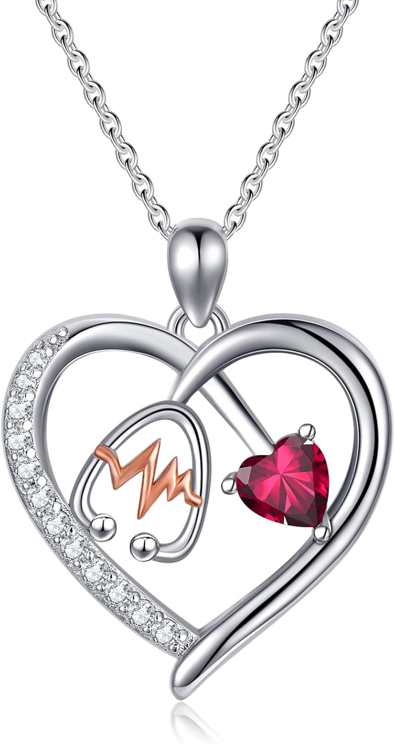 DVEATR Heart Stethoscope Pendant Necklace for Women 925 Sterling Silver ...